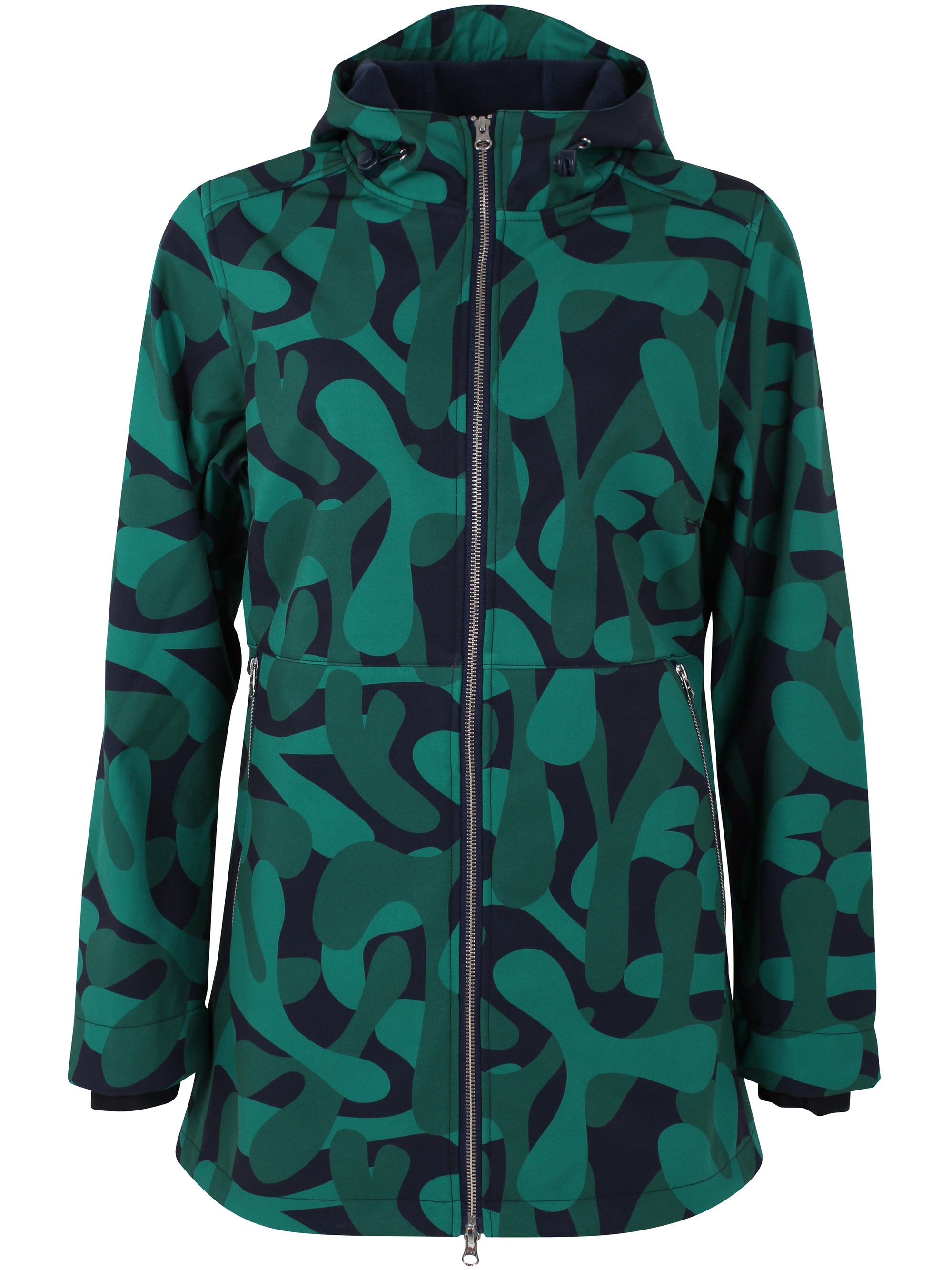 Practical jacket for women in blue and green pattern. Shop Danefæ here!