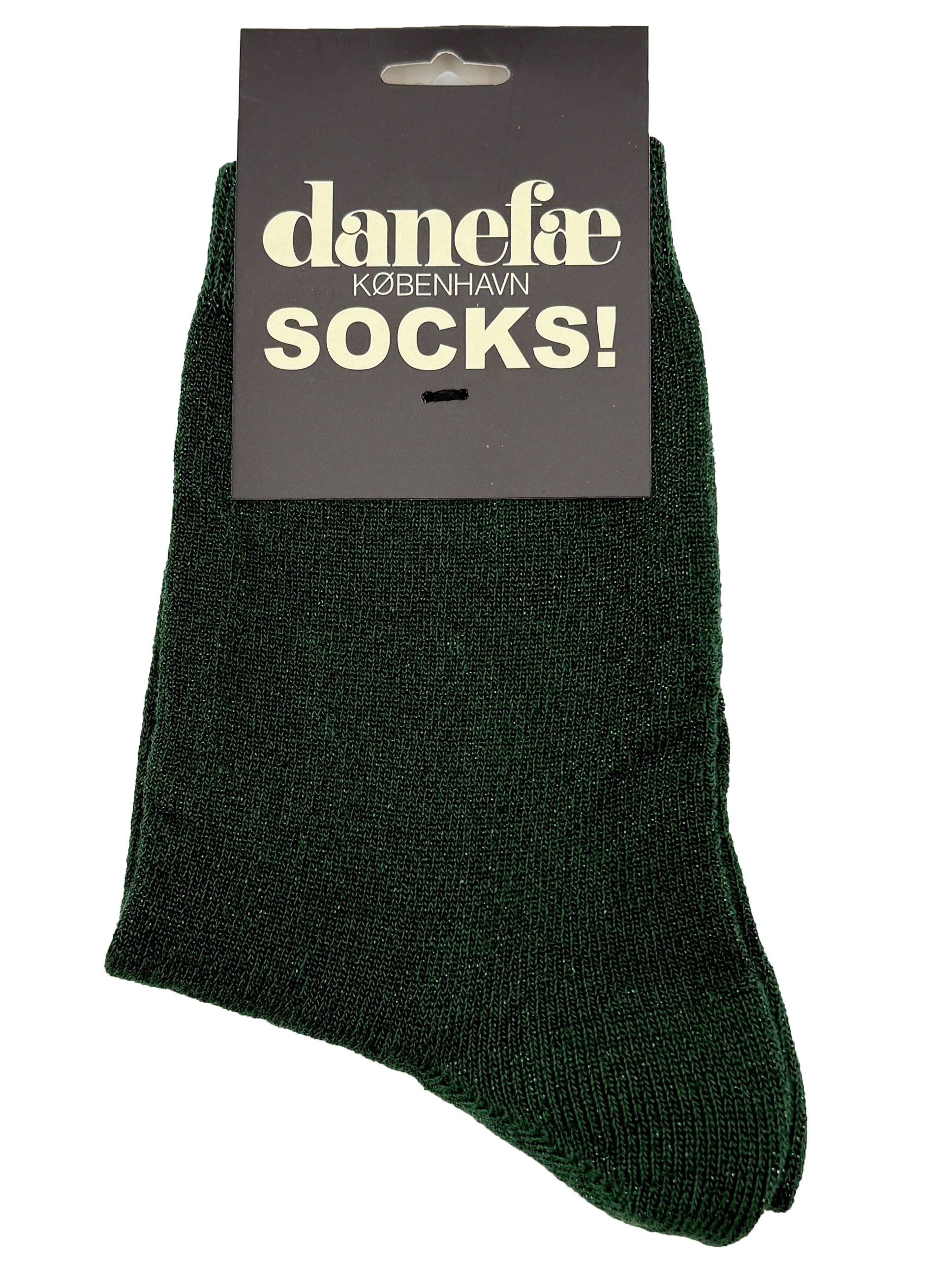 Gorgeous dark green socks with glitter effect. Shop at Danefæ here!