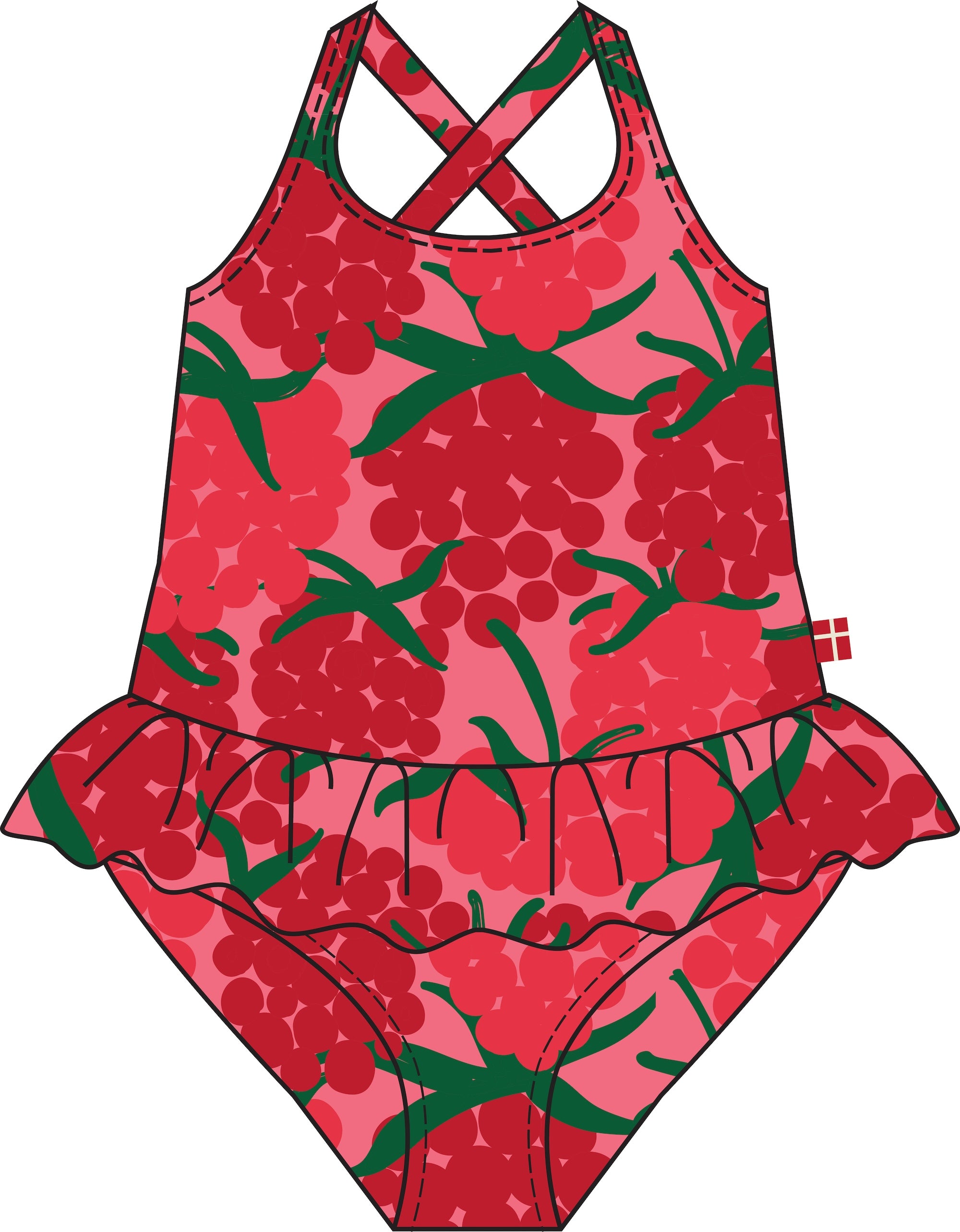 Sød badedragt til børn med mønster af hindbær. Shop hos Danefæ her!